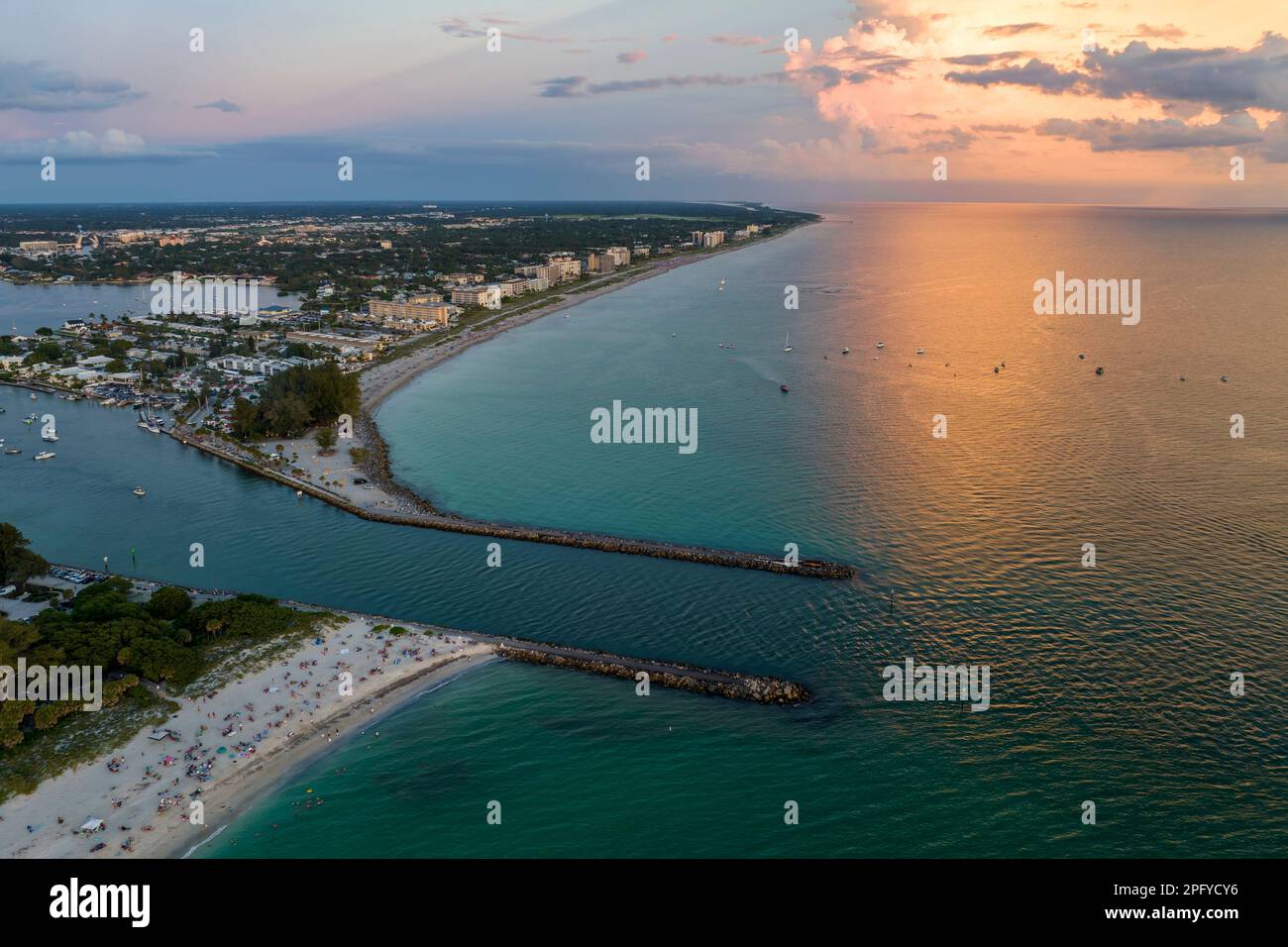 Aerial view of Nokomis beach and South and North Jetty in Sarasota ...