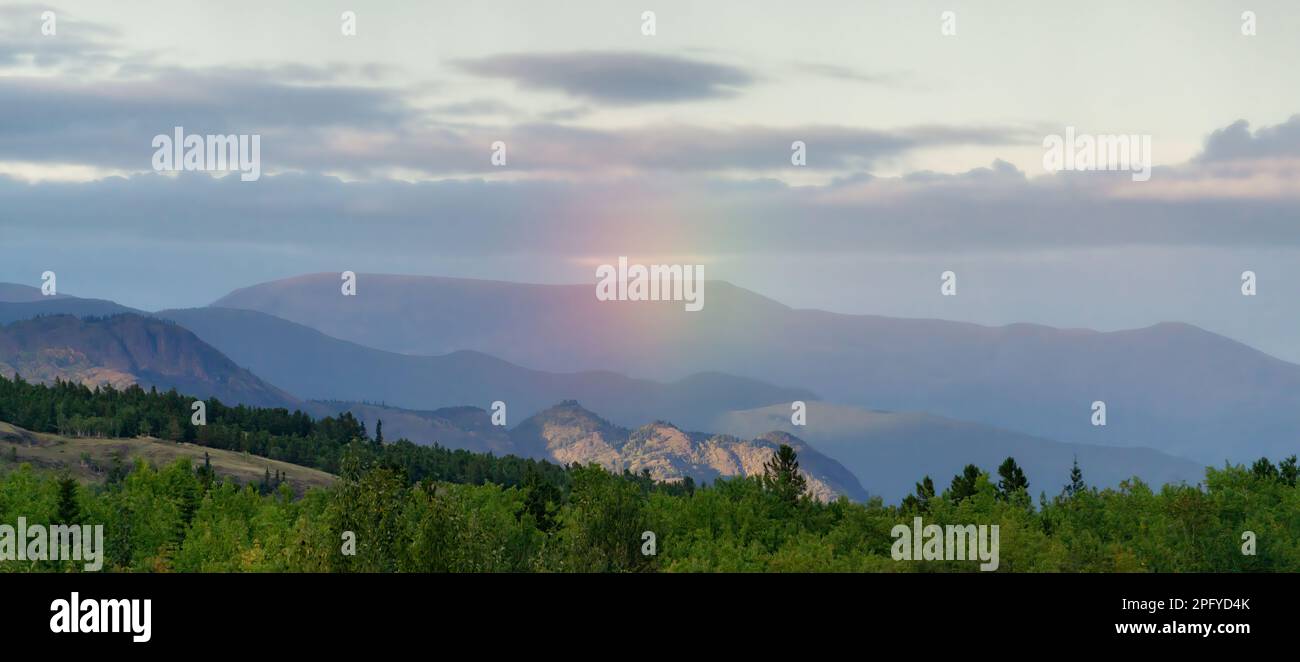 Canadian Mountain Landscape. Dramatic Sunset with Rainbow Stock Photo ...