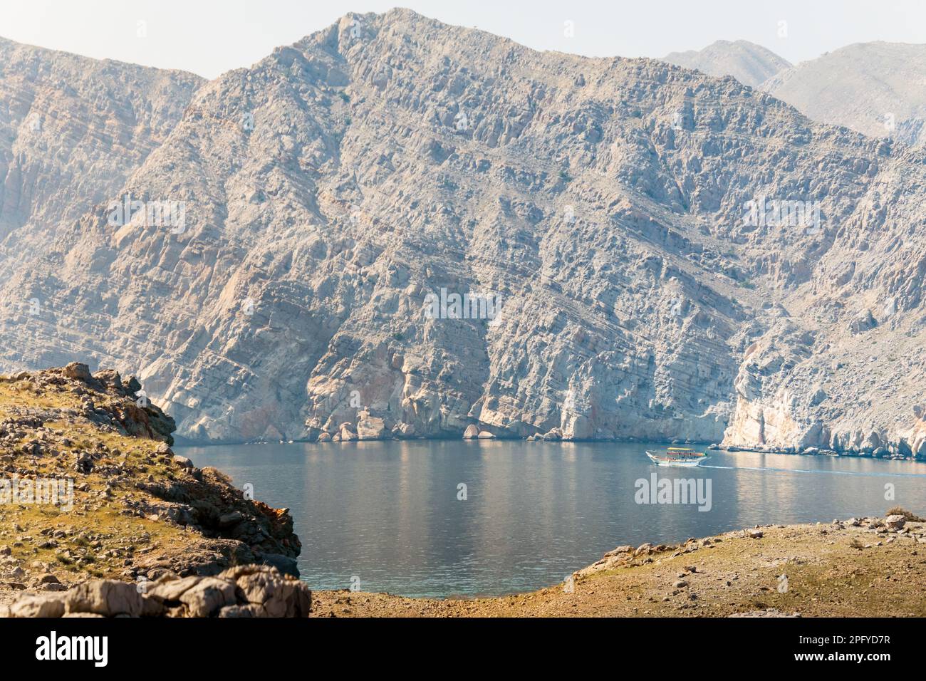 Traditional tour boat on water on cruise in persian gulf. Oman travel ...