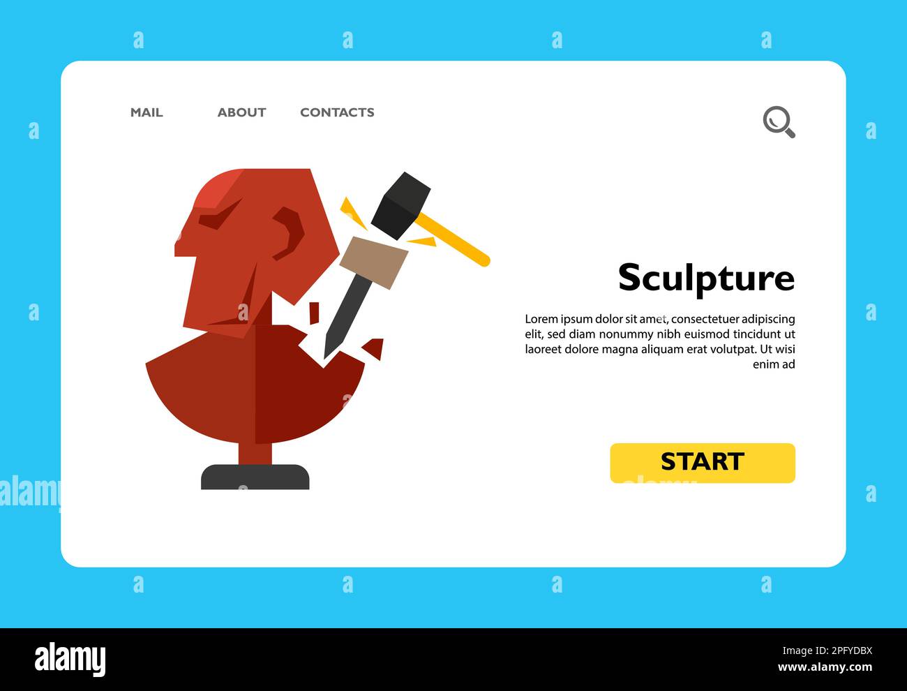 Illustration of unfinished sculpture with chisel and hammer Stock ...