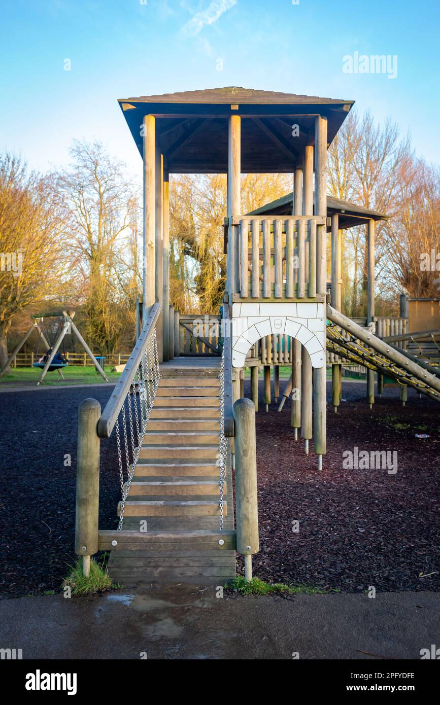 Children's playground wooden play structure fort with wood step ladder ...