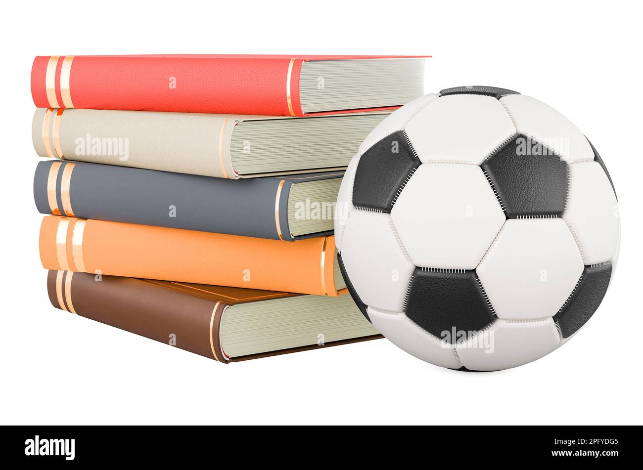 Books with soccer ball, 3D rendering isolated on white background Stock ...