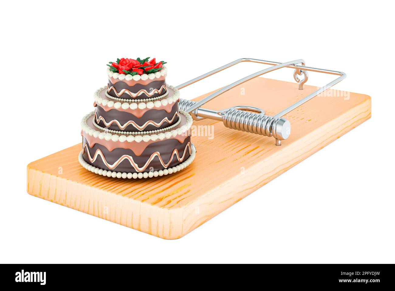 Chocolate Cake inside mousetrap. 3D rendering isolated on white ...