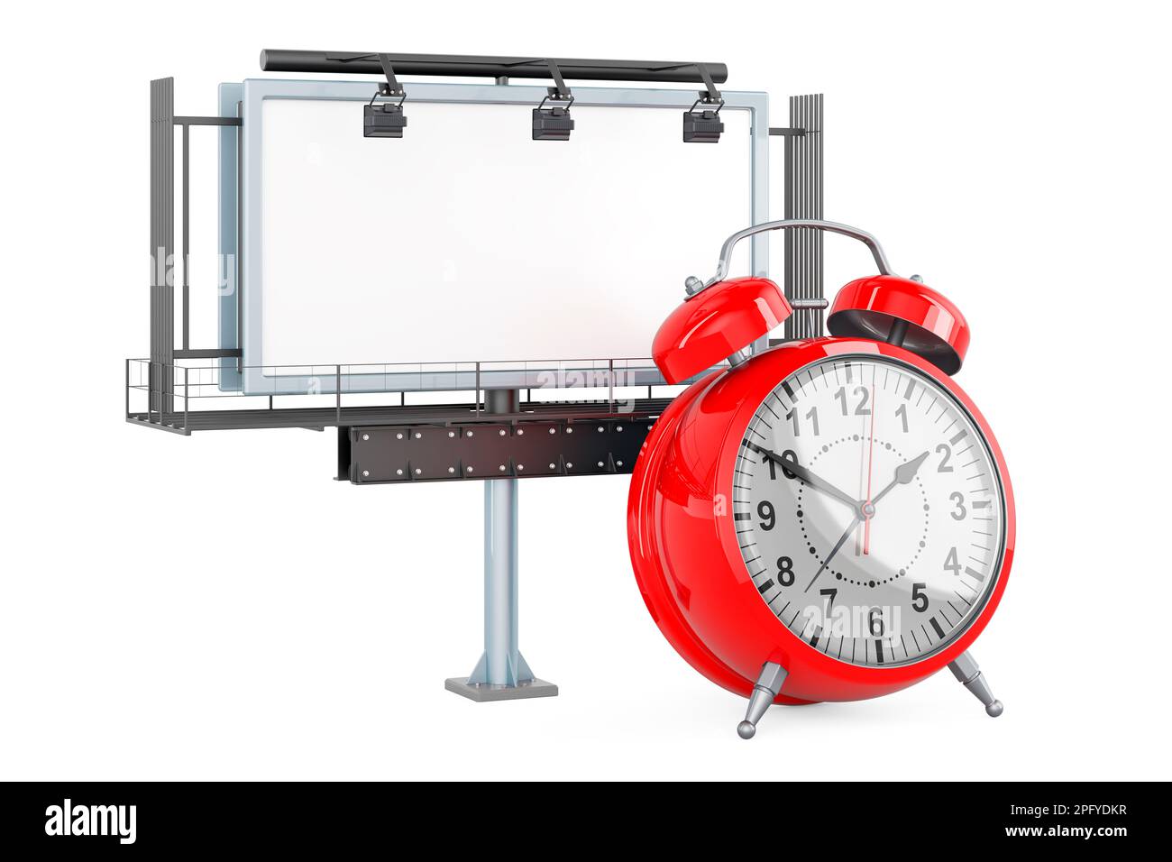 Empty outdoor advertising billboard with alarm clock, 3D rendering ...