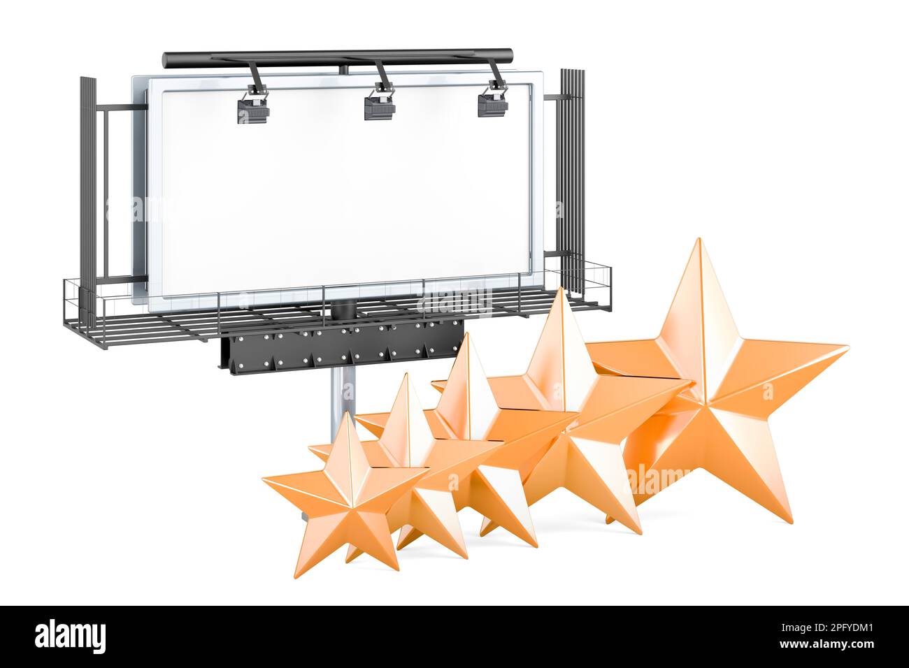 Empty outdoor advertising billboard with five golden stars. Customer ...