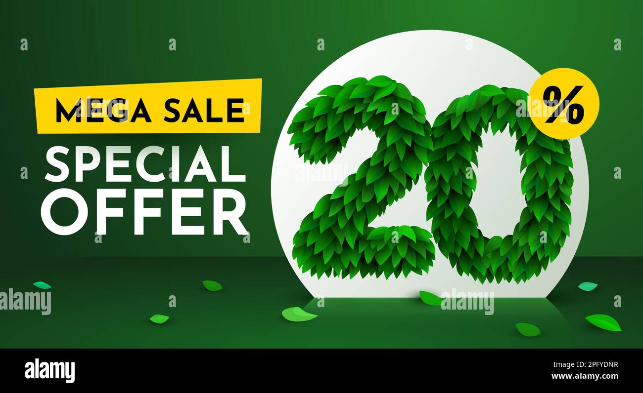 20 percent Off. Discount creative composition. Sale brochure with font ...