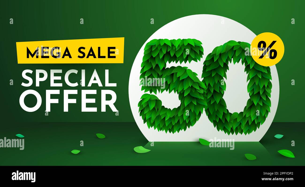 50 percent Off. Discount creative composition. Sale brochure with font ...