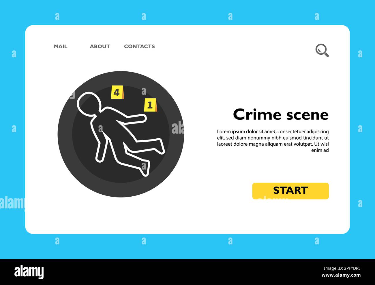 Icon of crime scene with chalk outline and two evidence cards Stock ...