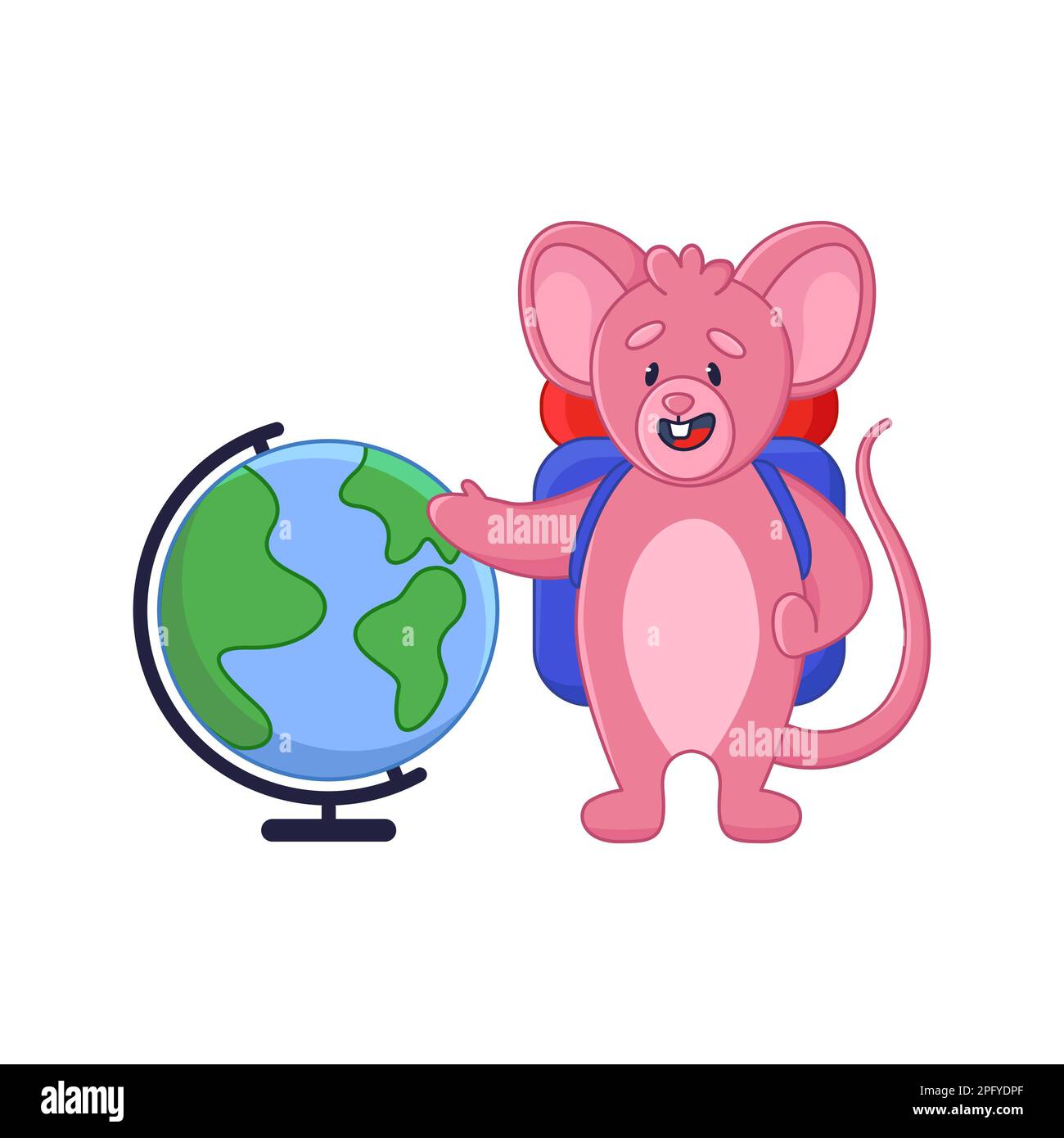 Pink mouse cartoon character planning hiking trip sticker Stock Vector ...