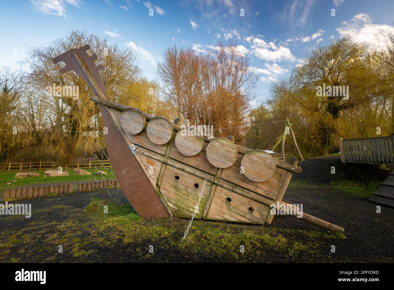 Wooden boat climbing frame structure in outdoor natural public ...