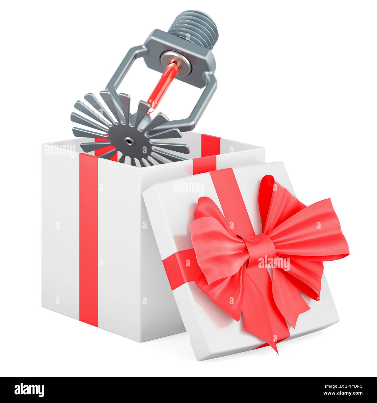 Fire Sprinkler inside gift box, present concept. 3D rendering isolated ...