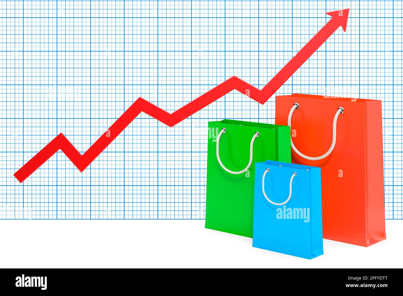 Shopping bags with growing chart. 3D rendering Stock Photo - Alamy