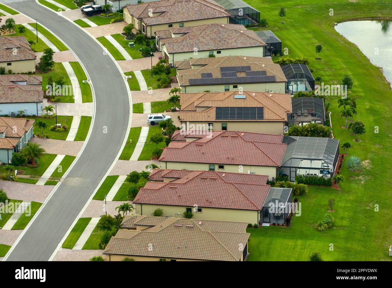 Aerial view of tightly packed homes in Florida closed living clubs ...