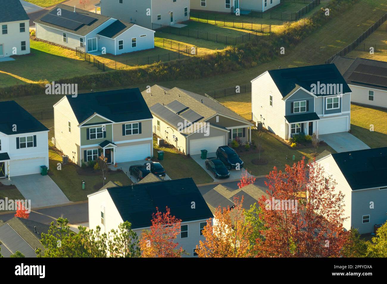 Aerial view of tightly packed homes in South Carolina residential area ...