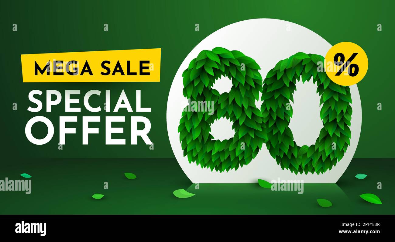 80 percent Off. Discount creative composition. Sale brochure with font ...