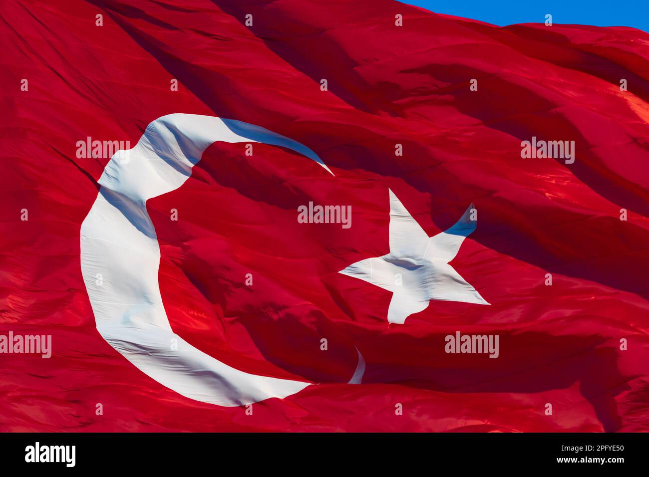 Turkish Flag or Turk Bayragi. Waving Turkish Flag in full frame view ...