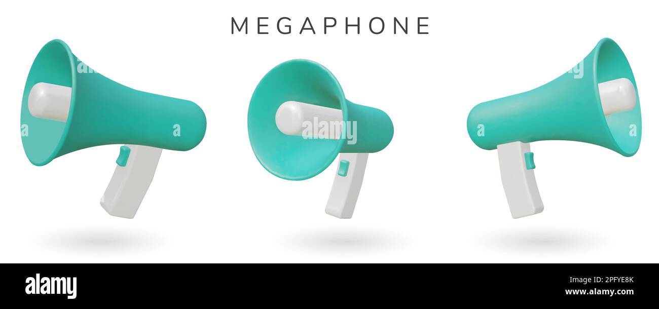 Set of realistic 3d megaphone with sample design. Vector Illustration ...