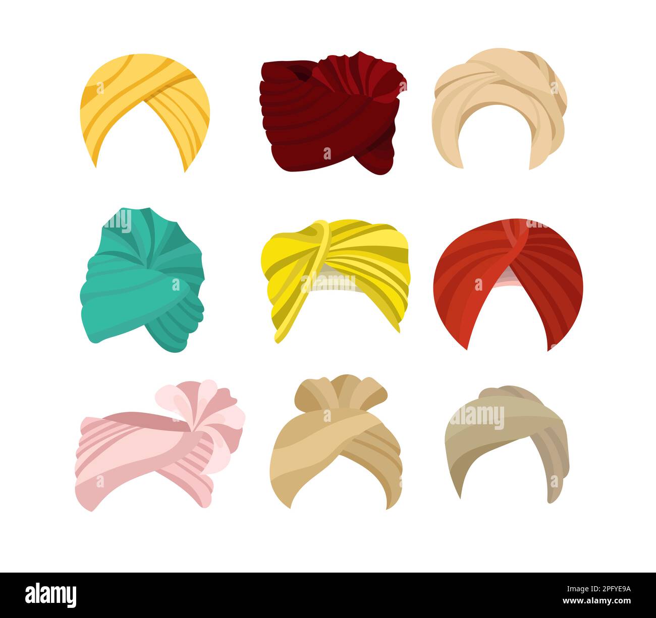 Arabian or Indian colorful turbans cartoon illustration set Stock ...