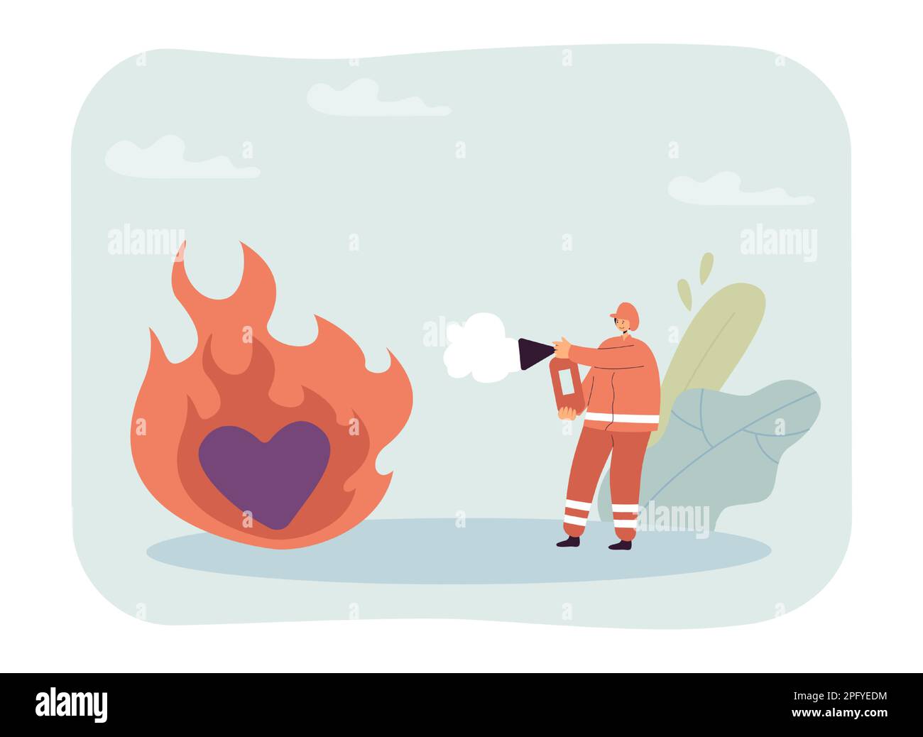 Cartoon firefighter putting out burning purple heart Stock Vector Image ...