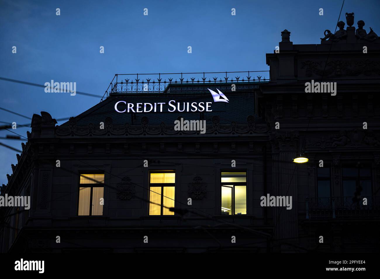 The logo of the Swiss bank Credit Suisse is seen at the banks ...