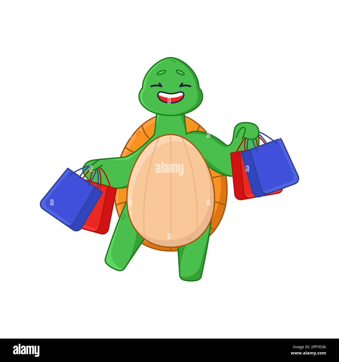 Happy turtle cartoon character with shopping bags sticker Stock Vector ...