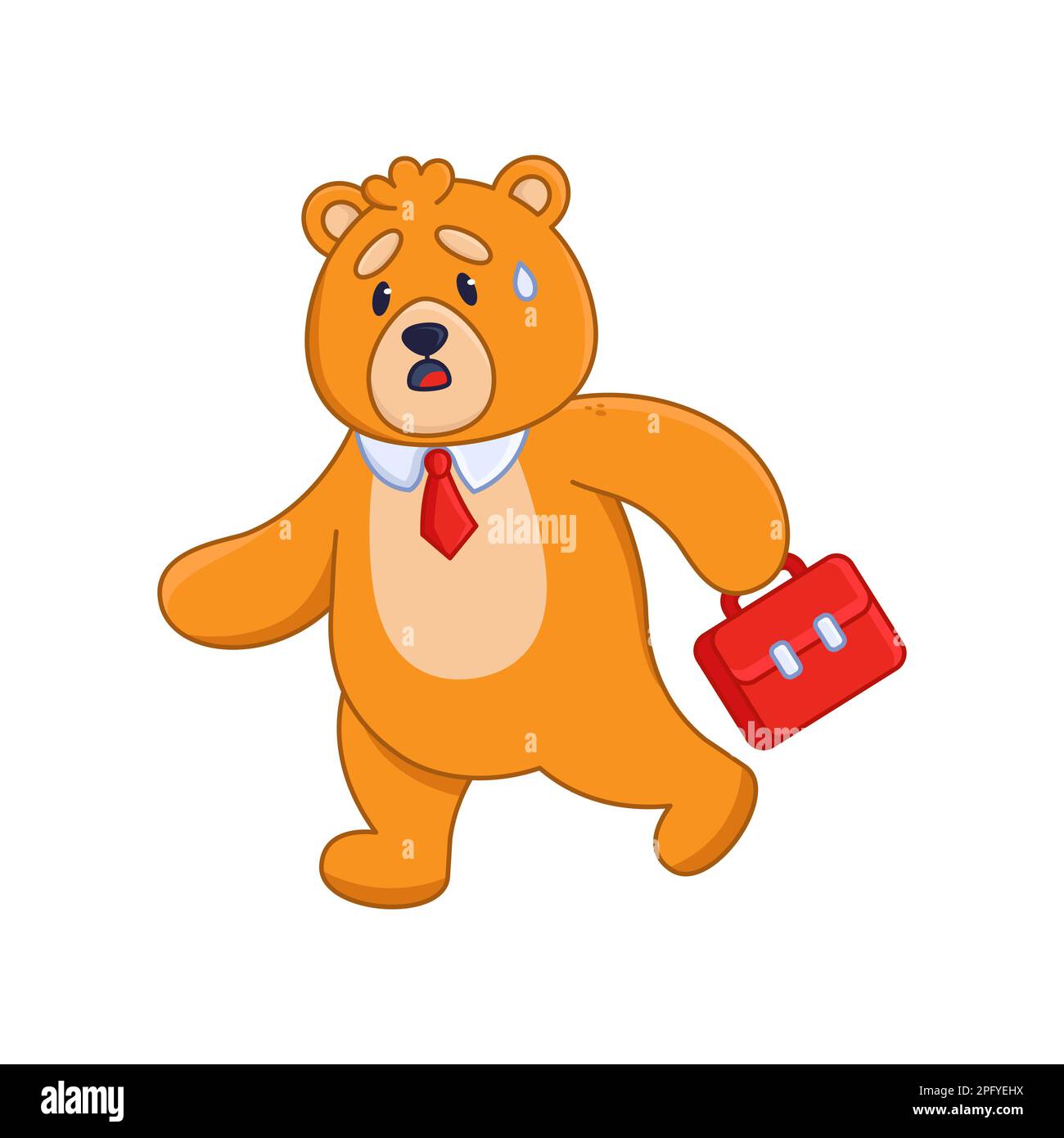 Frustrated orange bear cartoon character running to work sticker Stock ...