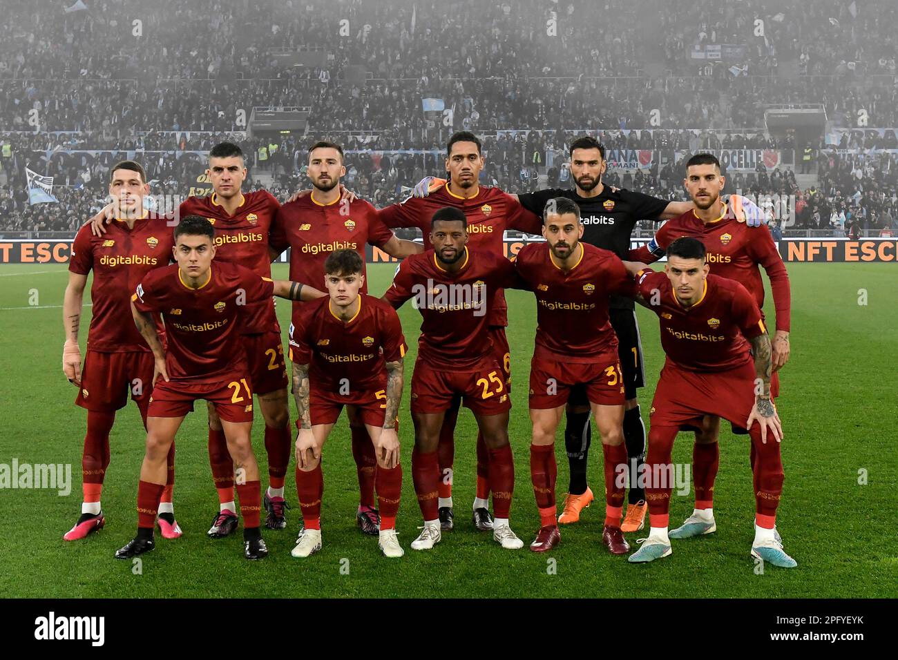 Roma, Italy. 19th Mar, 2023. AS Roma players pose for a team picture ...