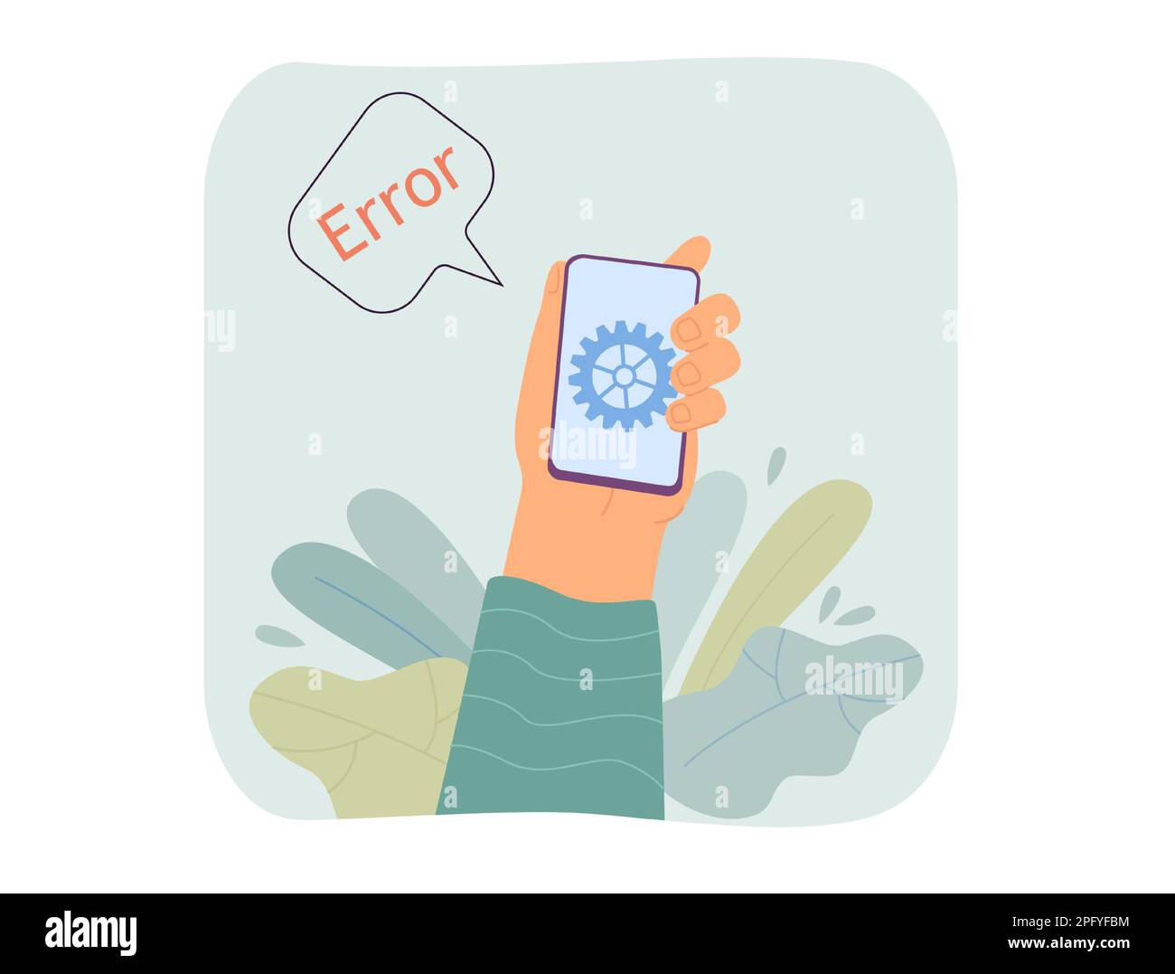 Hand holding phone with error on screen flat vector illustration Stock ...