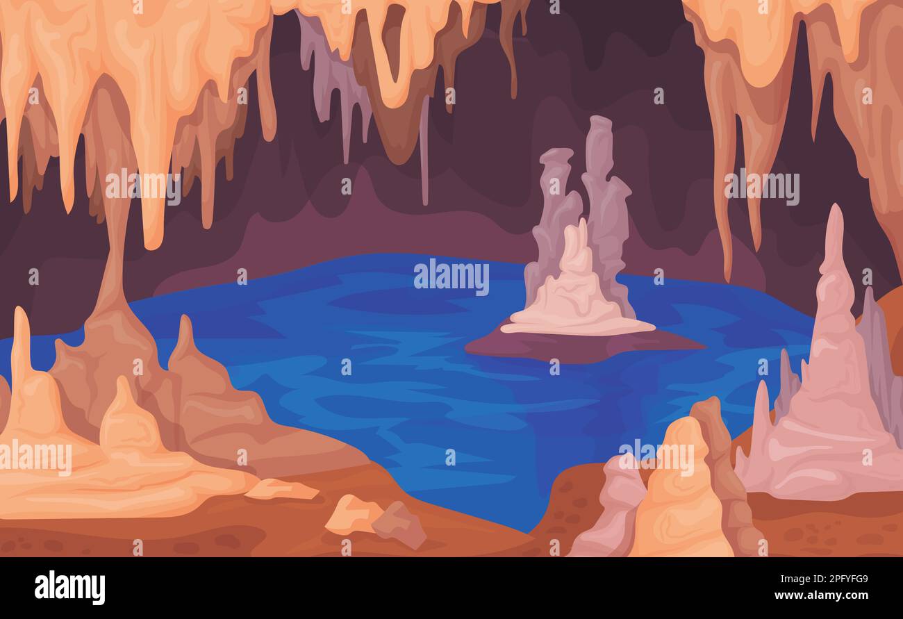 Stalagmite cave. Dark cavern inside cartoon background with stalagmites ...