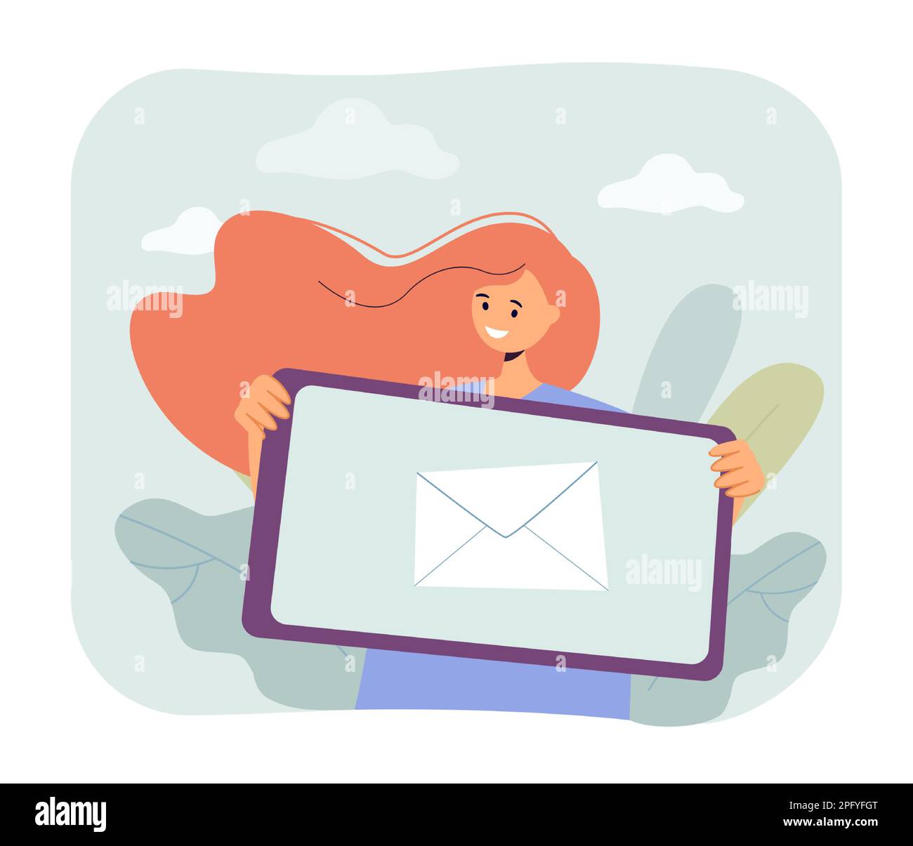Girl holding table with envelope symbol flat vector illustration Stock ...