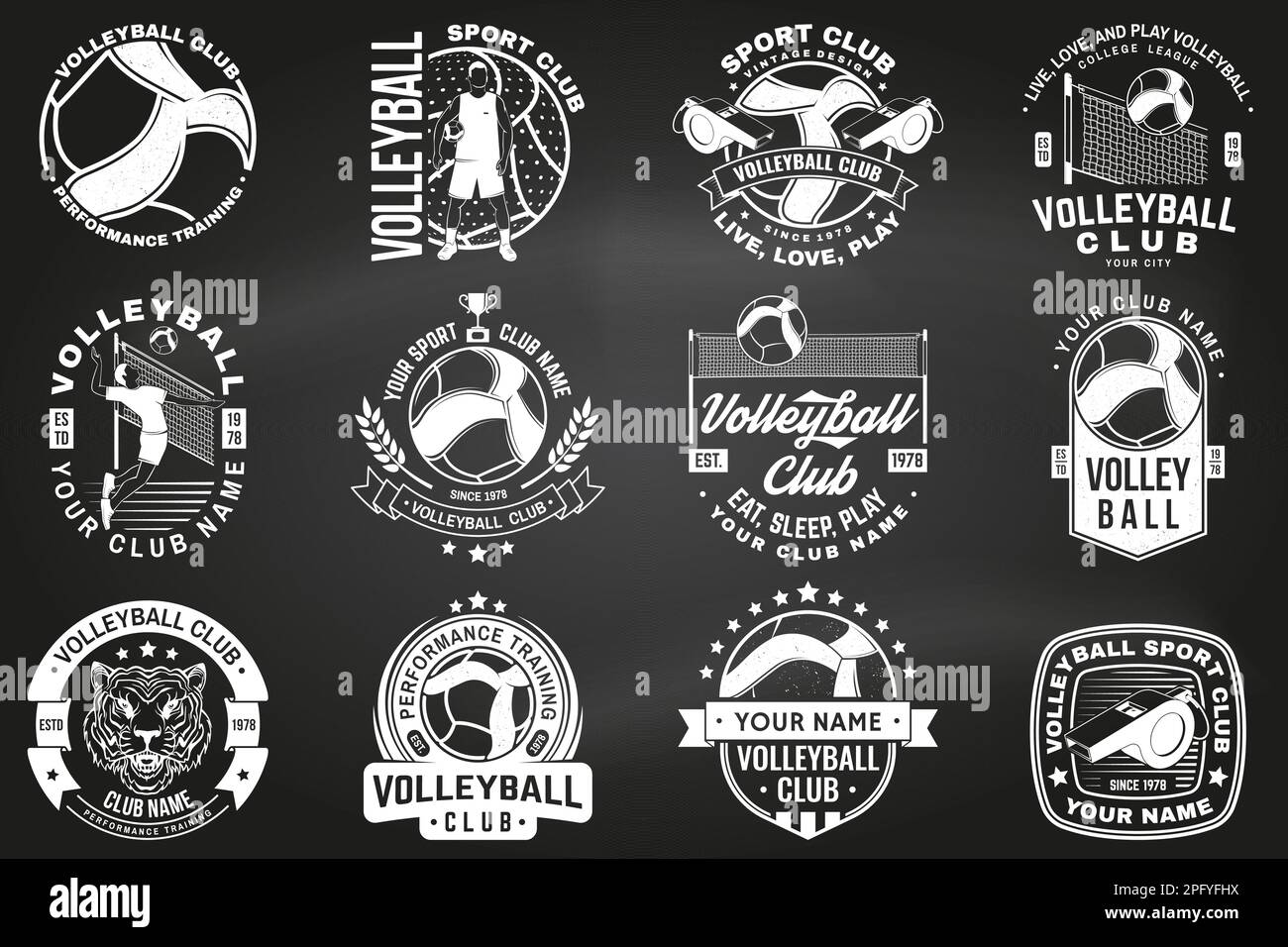 Set of Volleyball club badge, logo design on chalkboard. Vector . For ...