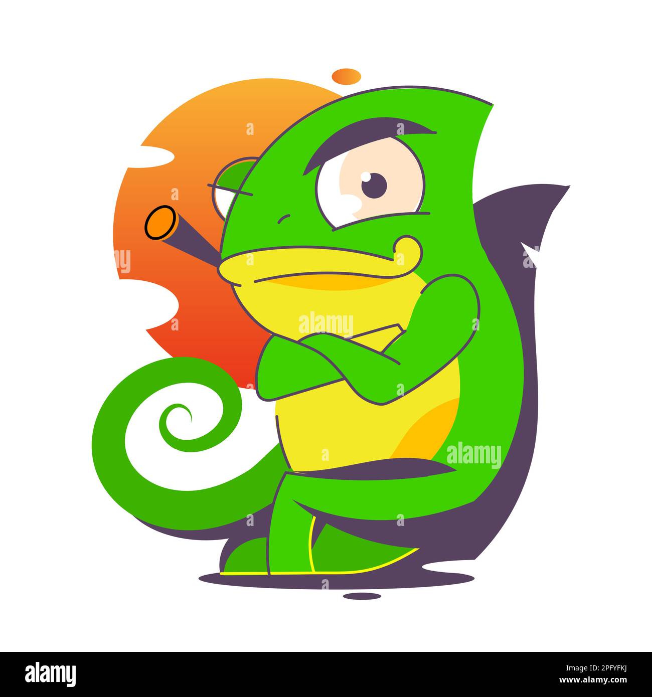 Little funny green lizard in a cartoon style on a white background ...