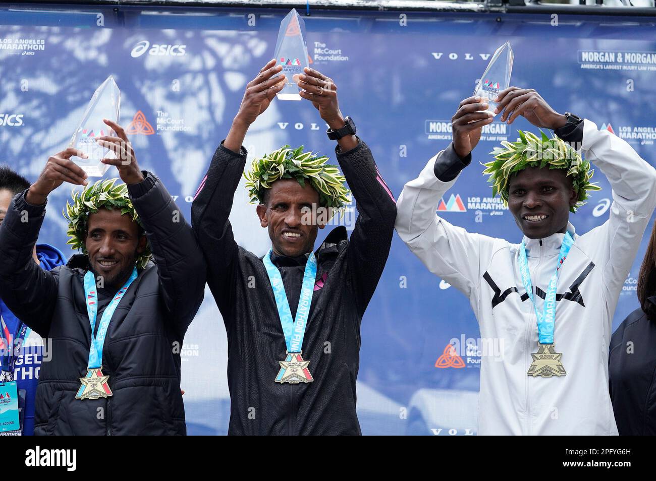 Marathon runners from left: Yemane Tsegay of Ethiopia, Jemal Yimer of ...