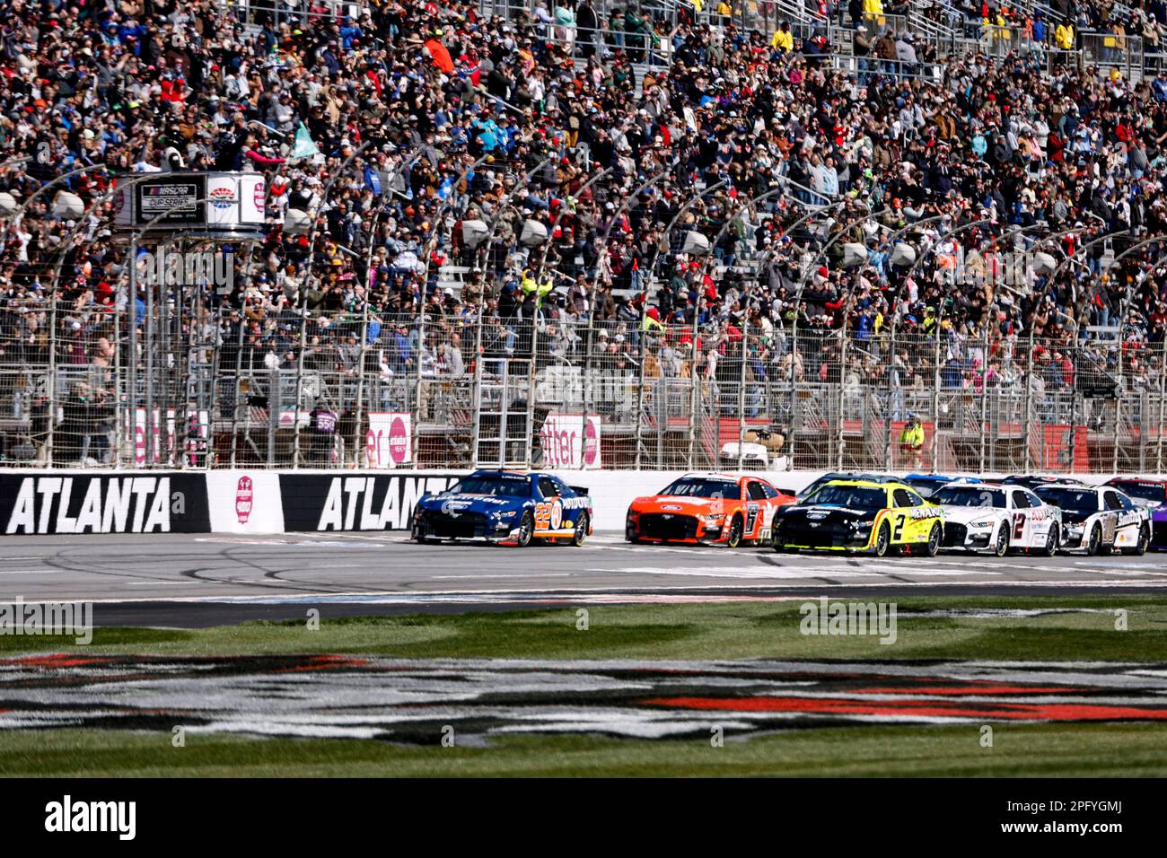 NASCAR Cup Series driver Joey Logano (22) leads the back to start the ...
