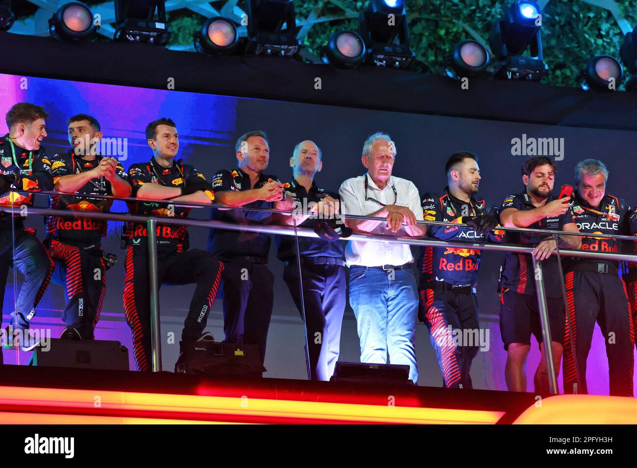 Jeddah, Saudi Arabia. 19th Mar, 2023. Red Bull Racing above the podium ...