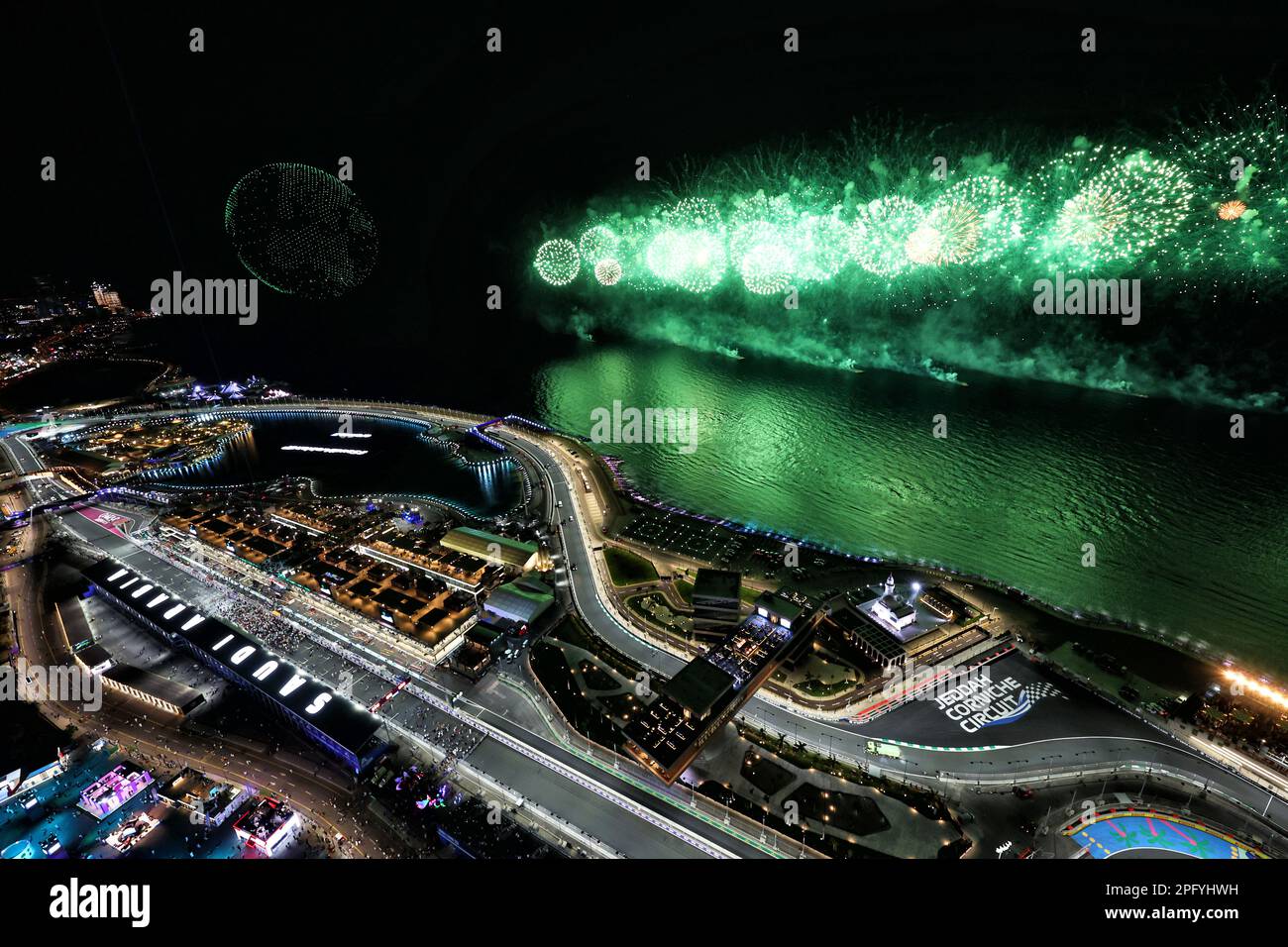 Jeddah, Saudi Arabia. 19th Mar, 2023. Circuit atmosphere - fireworks at ...