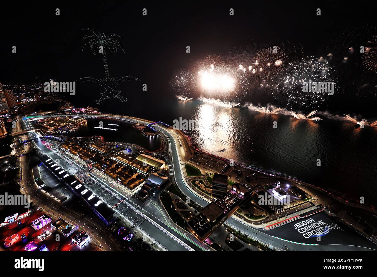 Jeddah, Saudi Arabia. 19th Mar, 2023. Circuit atmosphere - fireworks at ...
