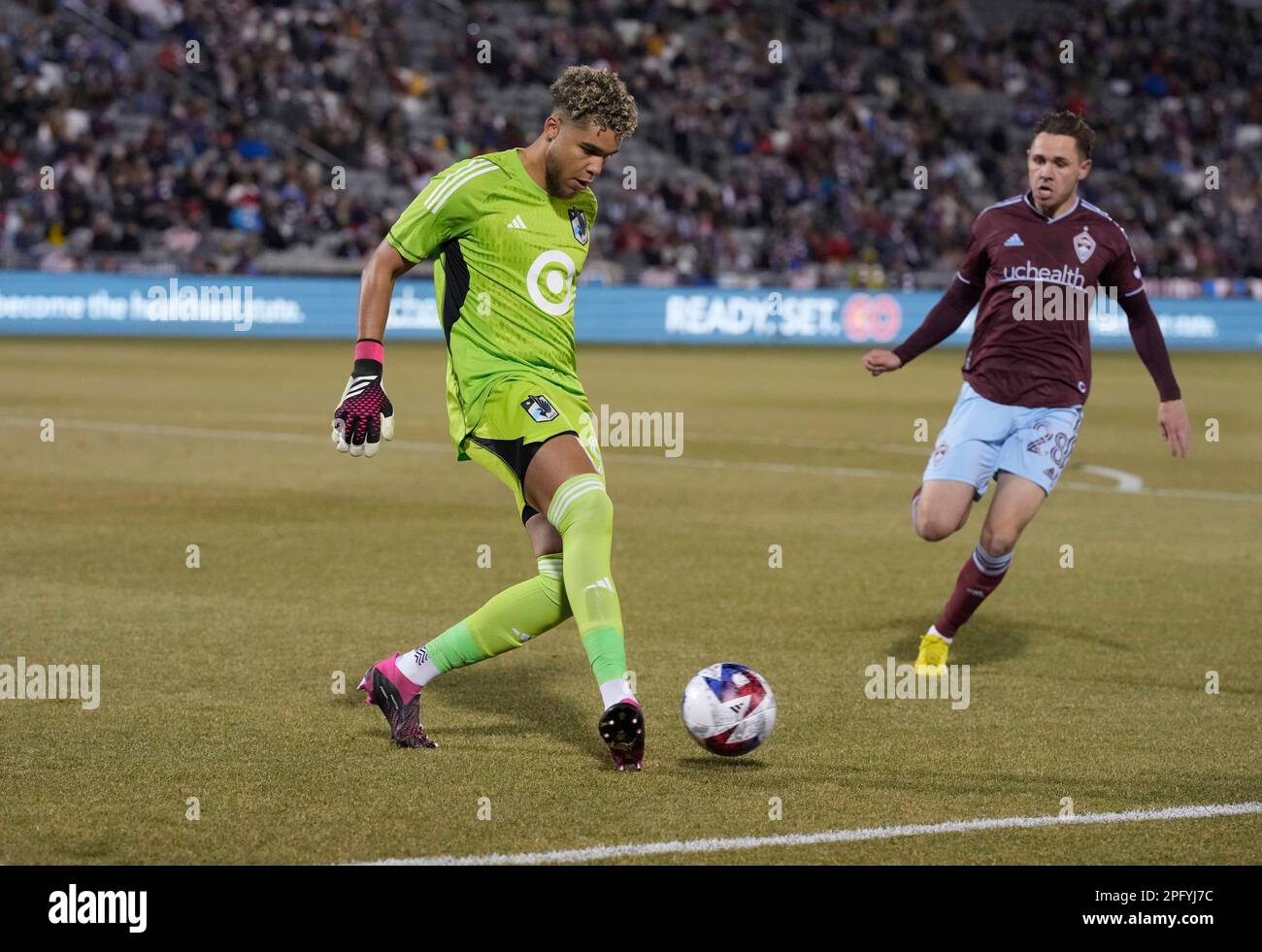 Minnesota United goalkeeper Dayne St. Clair (97) and Colorado Rapids ...