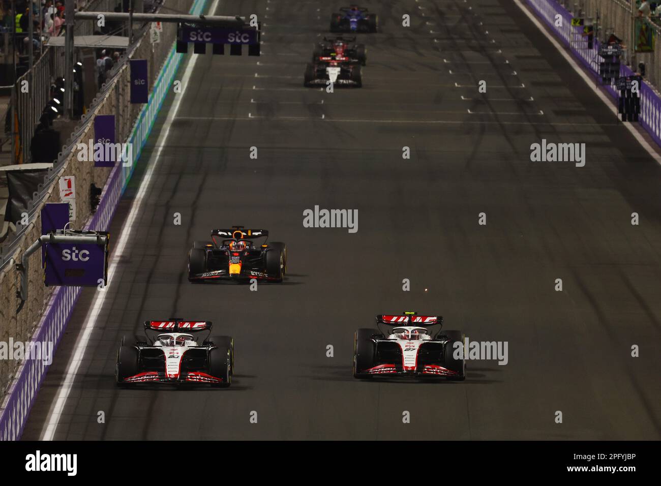 Jeddah, Saudi Arabia. 19th Mar, 2023. (L to R): Kevin Magnussen (DEN) Haas VF-23 and Nico ...