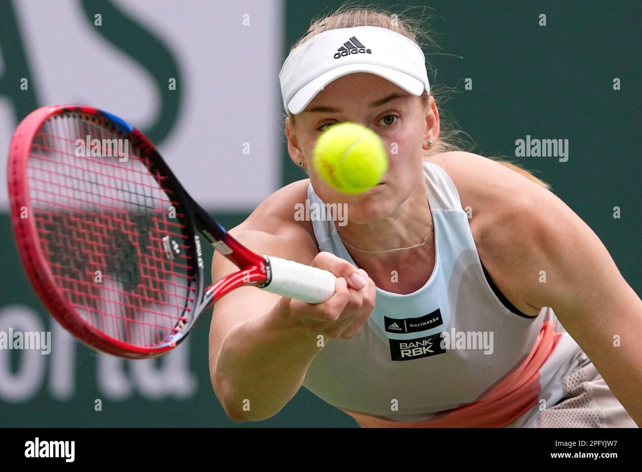 Elena Rybakina, of Kazakhstan, returns a shot against Aryna Sabalenka ...