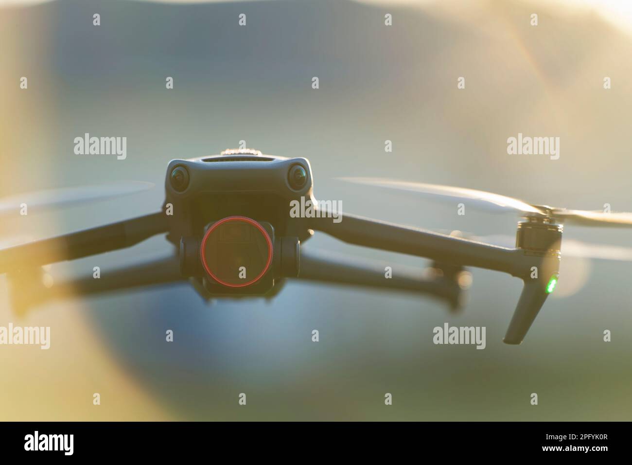 Drone quadcopter with digital camera and fast rotating propellers ...