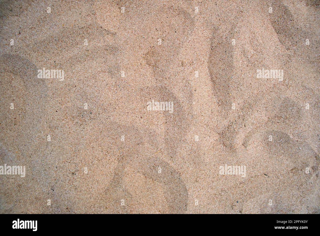 Flat view of clean yellow sand surface covering seaside beach. Sandy ...