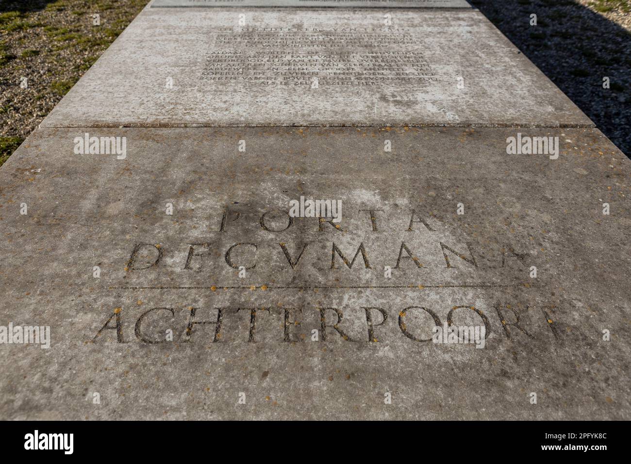 Inscription and graphic illustration with demarcation of historic Roman ...