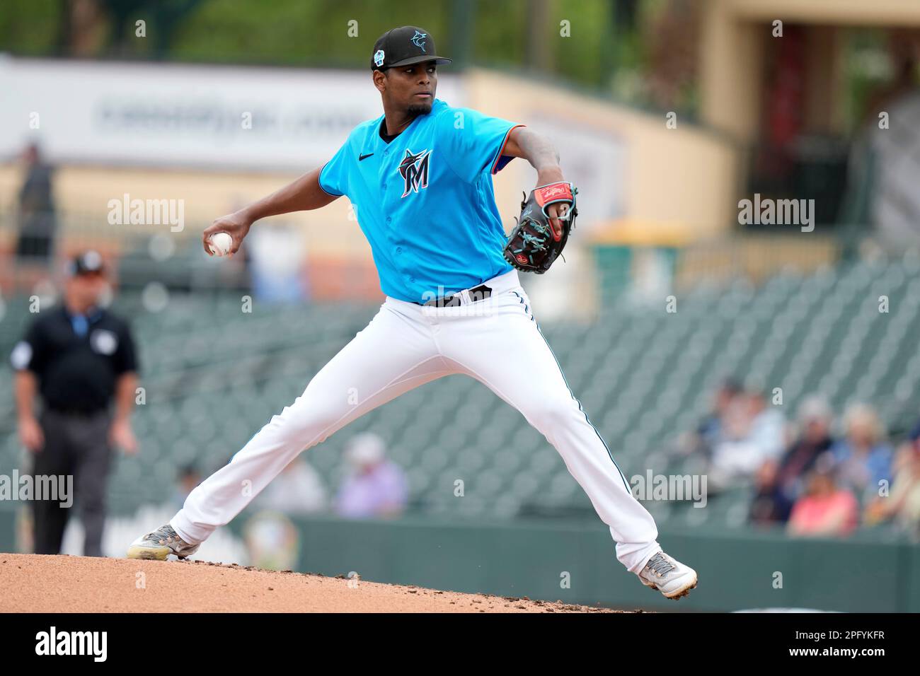 Miami Marlins starting pitcher Edward Cabrera throws during the first ...