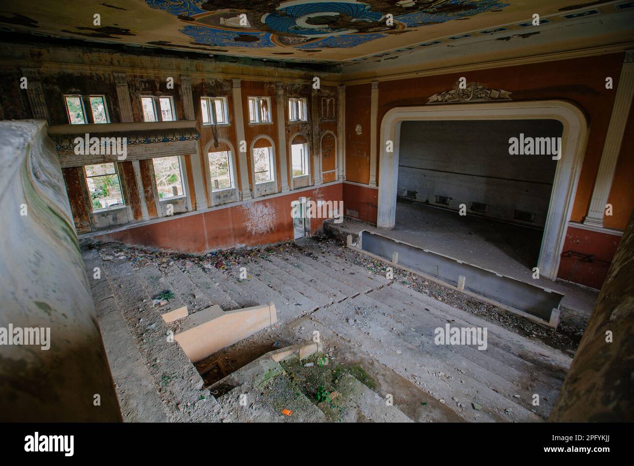 Old abandoned ruined stage theater or cinema hall Stock Photo - Alamy