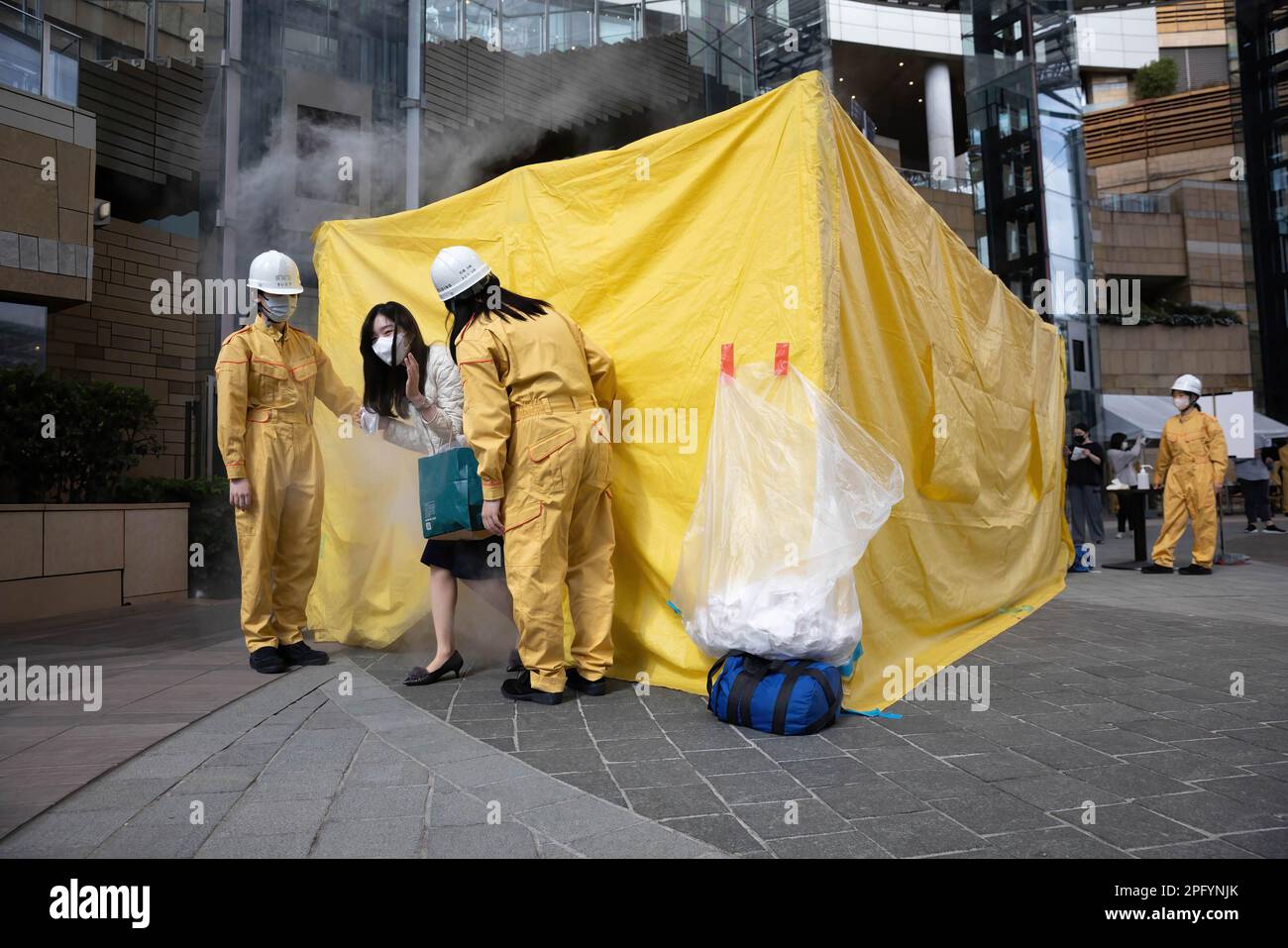 Mori Building first aid treatment diffuser seen opening a smoke tent ...