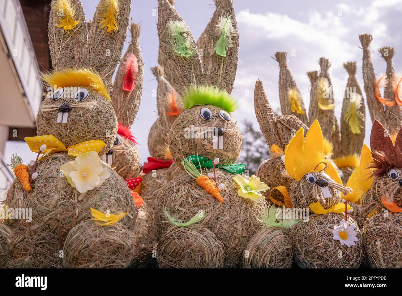 Easter decorative straw rabbit bunny, Easter street market, day off ...
