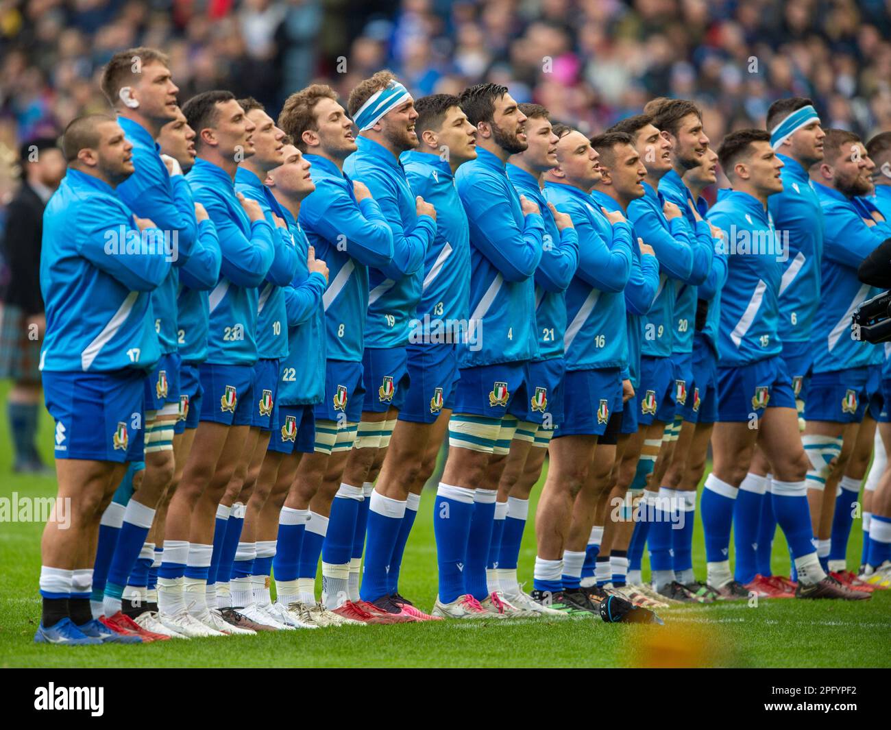 18 March, 2023. Guinness Six Nations 2023. Italian team singing the ...