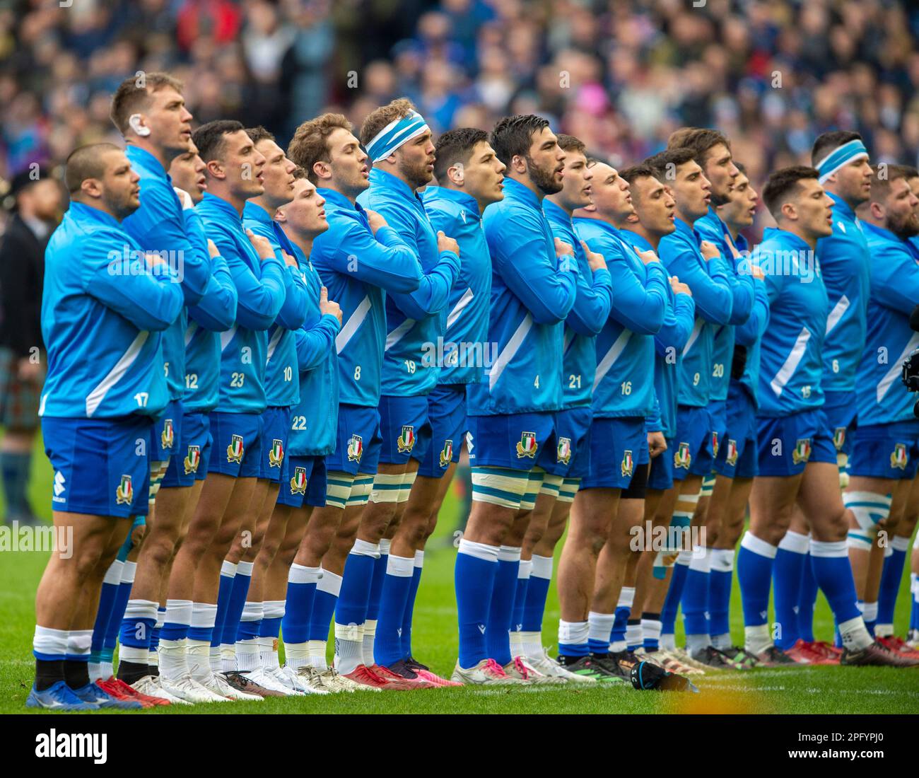 18 March, 2023. Guinness Six Nations 2023. Italian team singing the ...