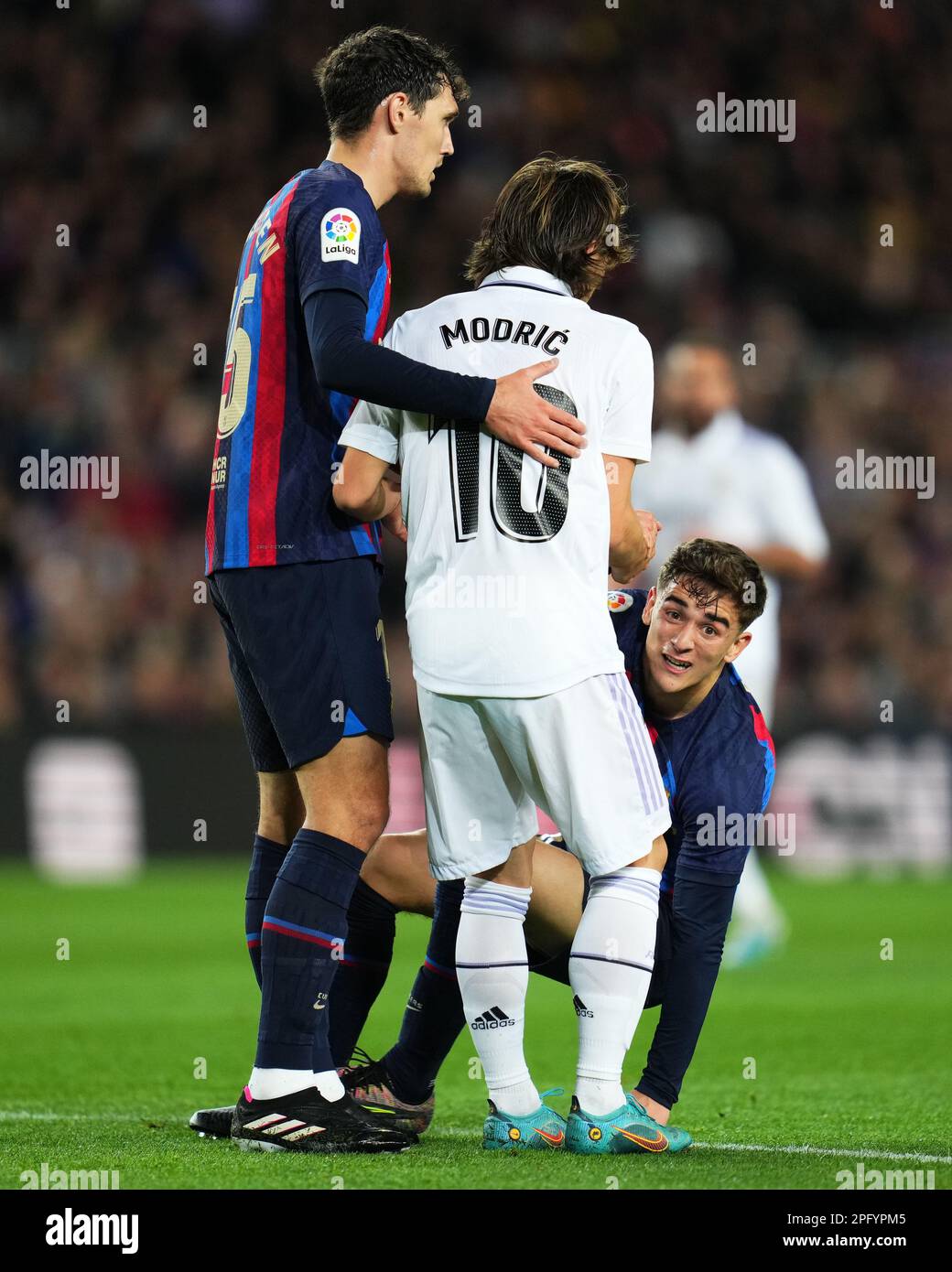 Barcelona, Spain. 19th Mar, 2023. Luka Modric of Real Madrid and Pablo ...